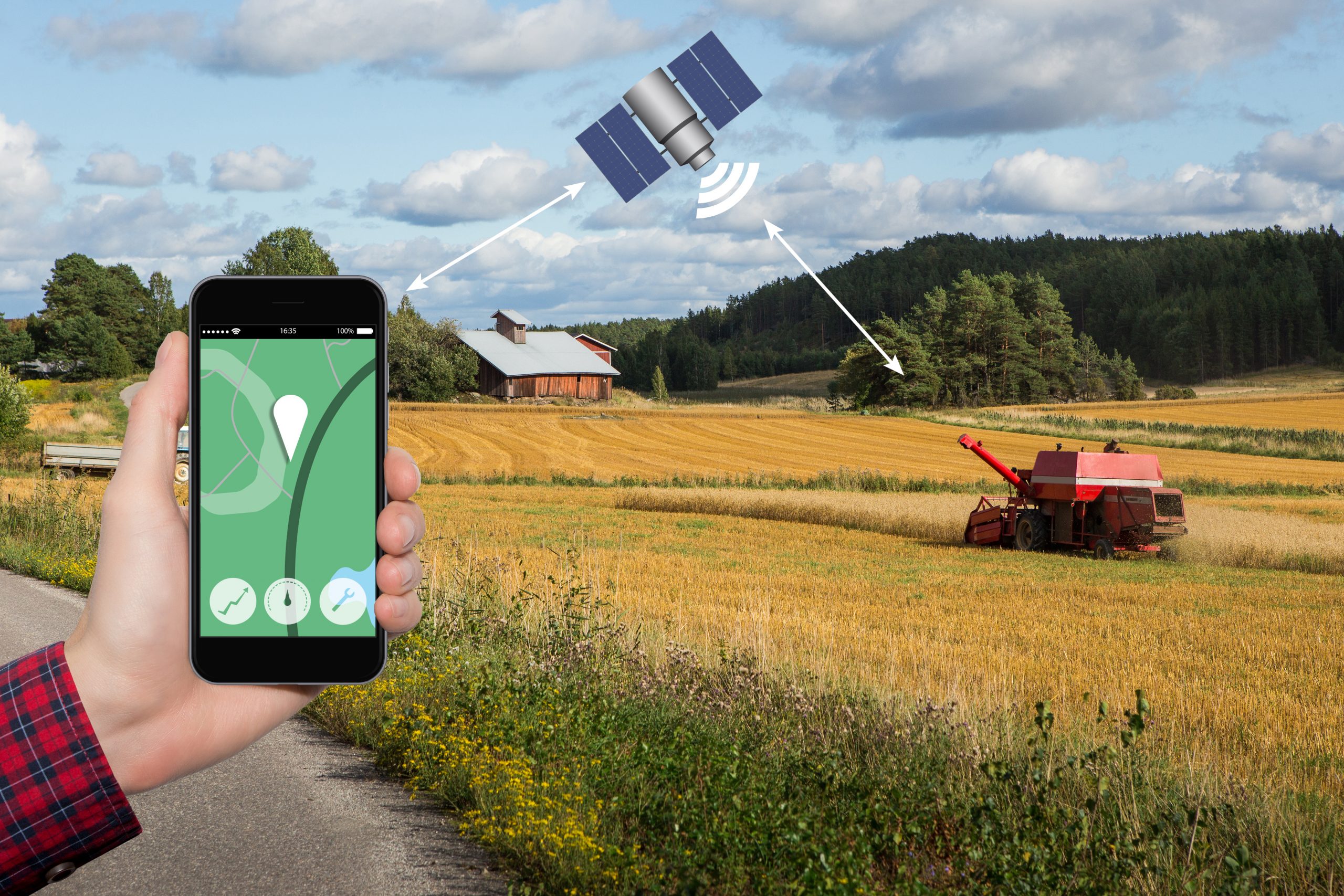 Control of the combine harvester by satellite communication. Smart ...